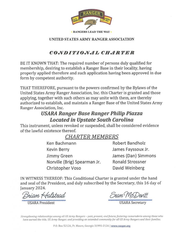 Philip Piazza Ranger Base - US Army Ranger Association
